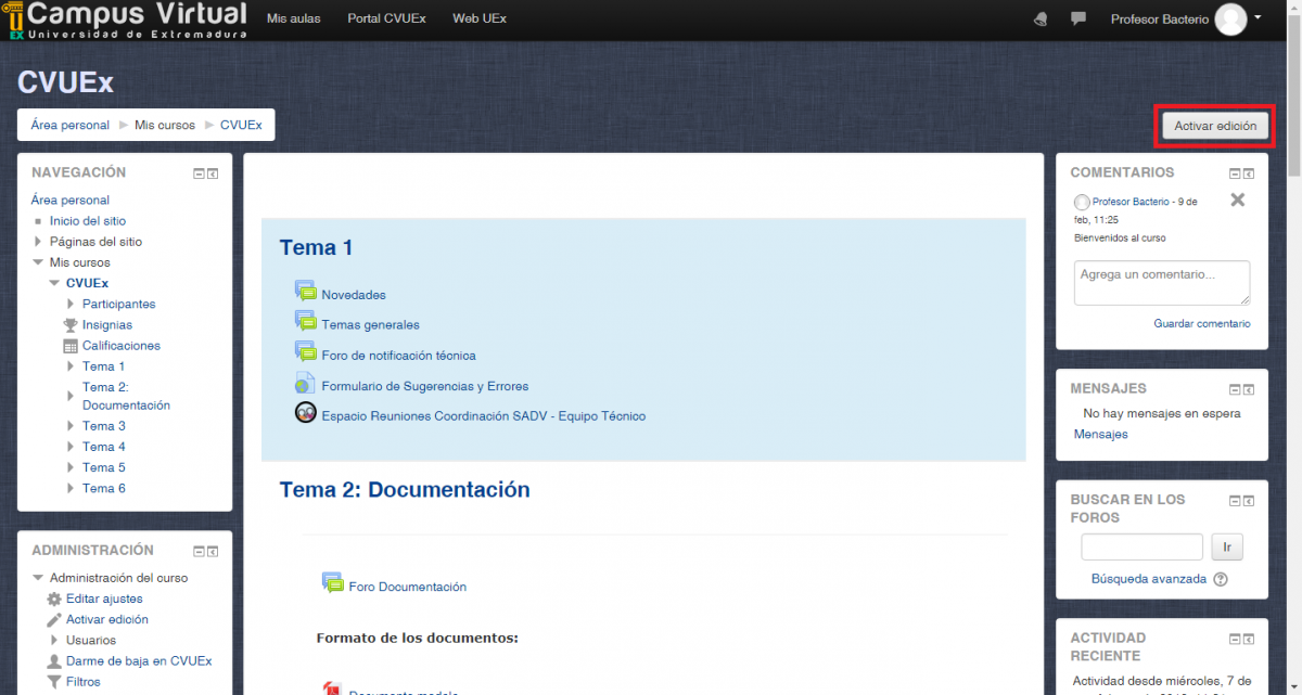 Cursos - Documentación Campus Virtual de la UEx