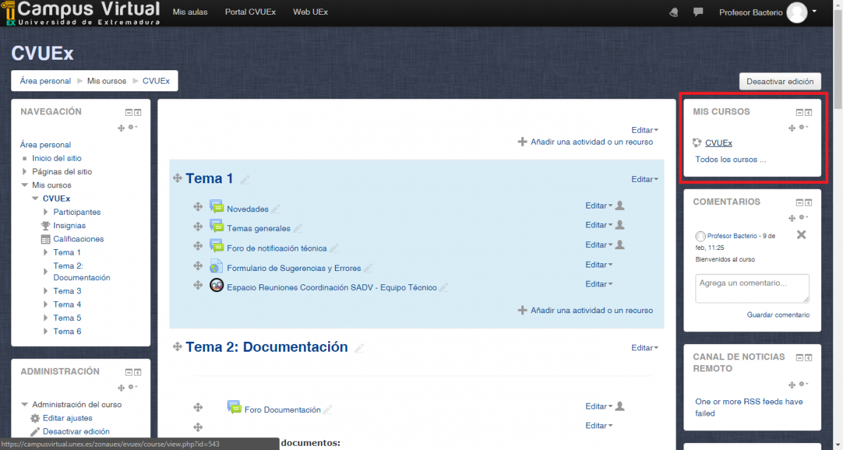 Cursos - Documentación Campus Virtual de la UEx