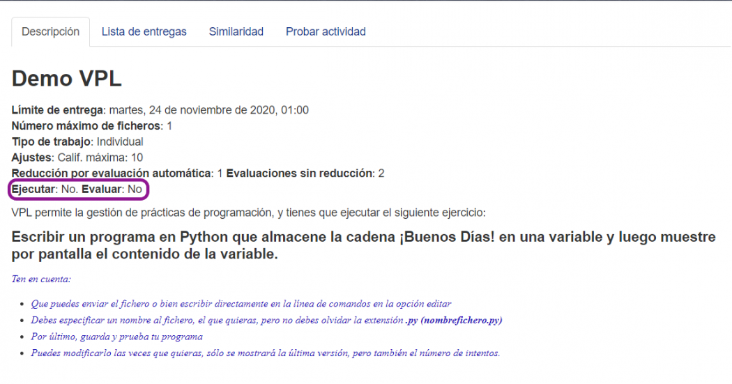 VPL (Virtual Programming Lab) - Documentación Campus Virtual de la UEx